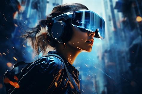 Premium Ai Image Vr Headset In A Double Exposure Of Metaverse Future