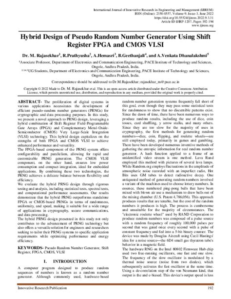 pdf hybrid design of pseudo random number generator using shift