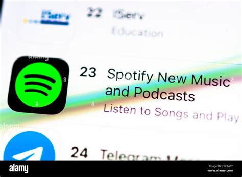 Spotify In The Apple App Store Music Streaming Service App Icon Display On A Display From