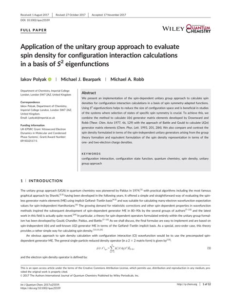 pdf application of the unitary group approach to evaluate spin