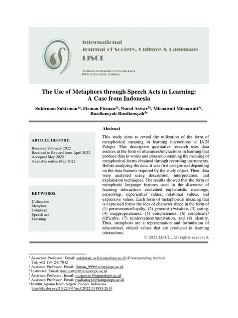 the use of metaphors through speech acts in learning a case from