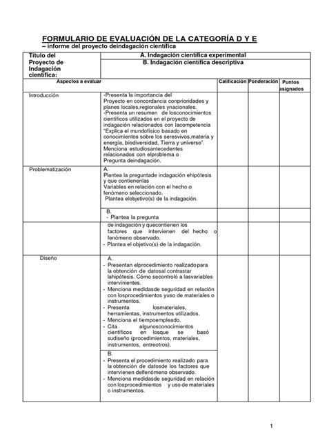 Evaluación De Proyectos De Indagación Científica Pdf Evaluación