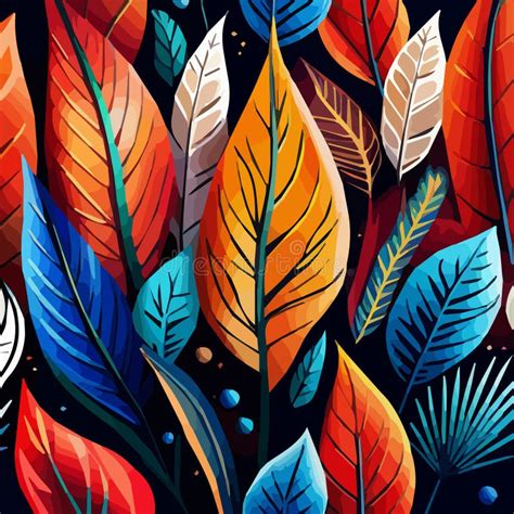 Illustration Of Tropical Colorful Plants In The Form Of A Patern