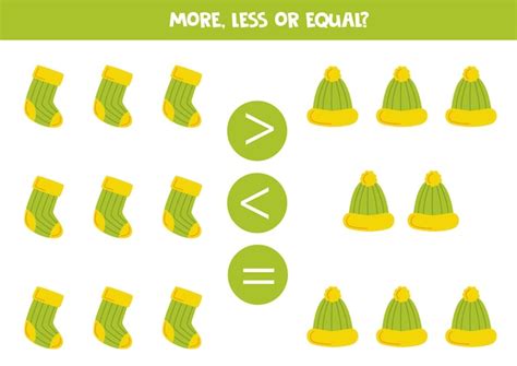 premium vector more less equal with hand drawn green socks and caps