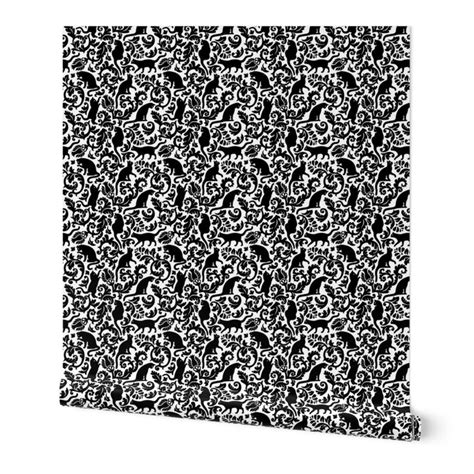 Small Scale Cats In The Garden Black Wallpaper Spoonflower Peel