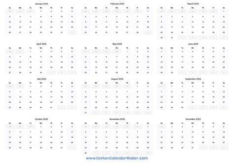 2025 Year At A Glance Printable Calendar Thomas G McCoy