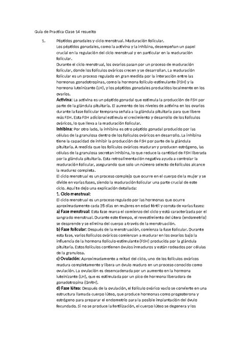 Guia De Practica Clase 14 Resuelto Guia De Practica Clase 14 Resuelto 1 Péptidos Gonadales Y