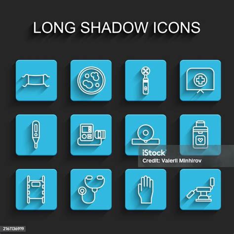 세트 라인 들것 청진기 의료 보호 마스크 고무 장갑 치과 의자 혈압 장기 용기 및 이비인후과 머리 반사판 아이콘 벡터 건강 진단에 대한 스톡 벡터 아트 및 기타 이미지