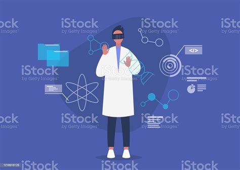 생명 공학 개념 Vr 헤드셋을 착용 하는 젊은 남성 과학자 분자와 인포 그래픽의 디지털 이미지 건강관리와 의술에 대한 스톡 벡터 아트 및 기타 이미지 Istock
