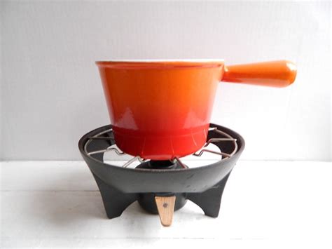 Le Creuset Fondue Pot Set Ombre Orange And Red Enamel Cast Iron
