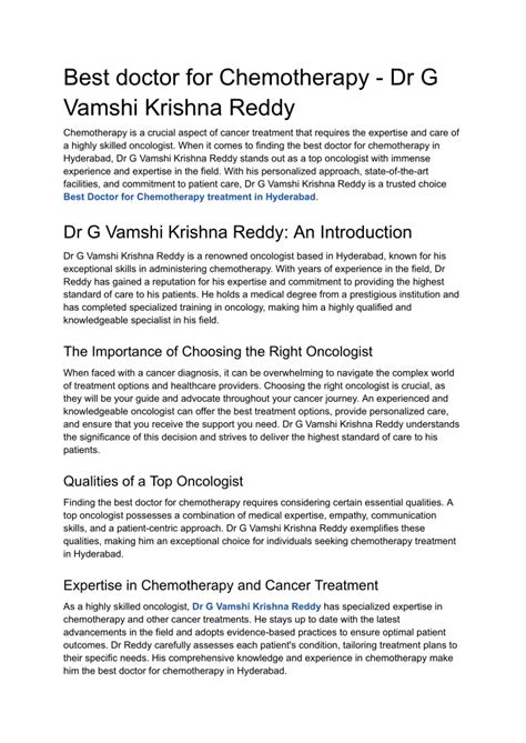 Ppt Best Doctor For Chemotherapy Dr G Vamshi Krishna Reddy