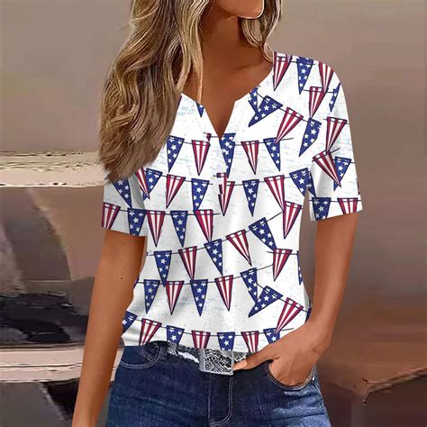 Purjkpu Independence Day Shirt For Women Plus Size Short Sleeve