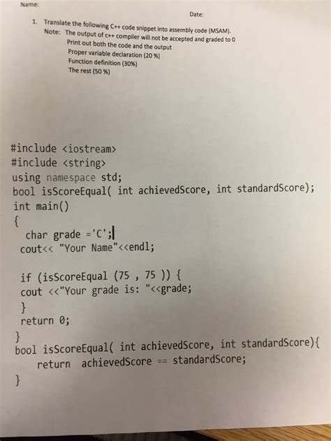 Name Date Translate The Following C Code Snippet Chegg