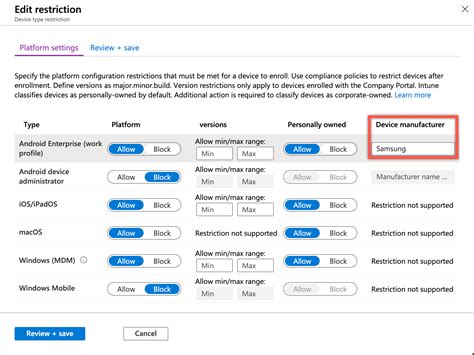 block android device enrollment for specific device manufacturer all