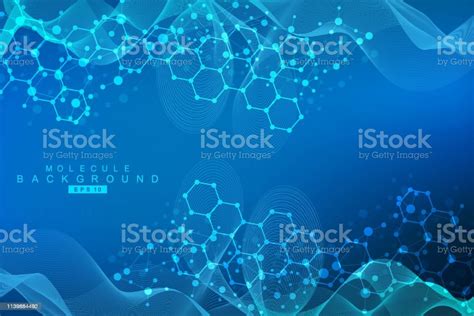 구조 분자 및 통신 Dna 원자 뉴런 디자인에 대 한 과학적인 개념 점으로 연결 된 선 의료 기술 화학 과학 배경입니다 벡터