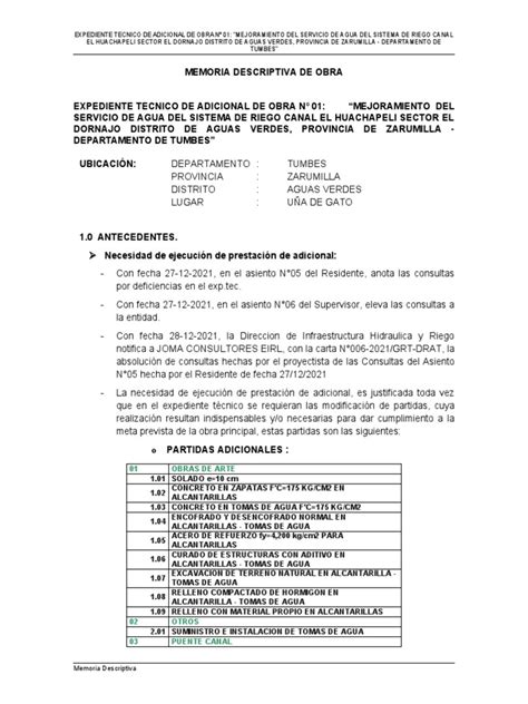 Memoria Descriptiva Huachapeli Revisado Pdf Hormigón Ingeniería De Edificación