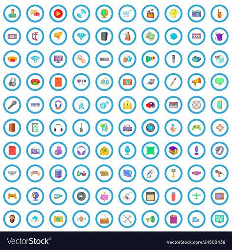 100 Mobile App Icons Set Cartoon Style Royalty Free Vector