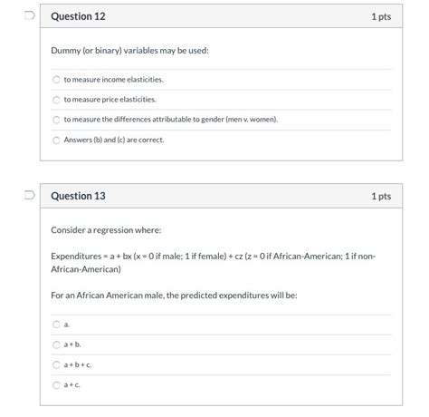 Solved Question 12 1 Pts Dummy Or Binary Variables May Be