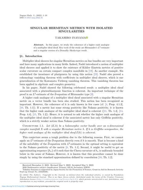 Pdf Singular Hermitian Metrics With Isolated Singularities