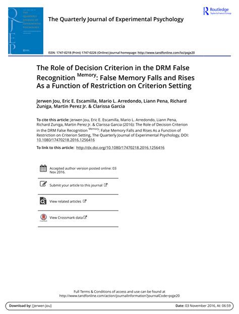 Pdf The Role Of Decision Criterion On The Drm False Recognition False Memory Falls And Rises