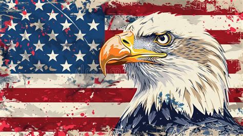 Bald Eagle With USA Flag Background Art Stock Photo Image Of