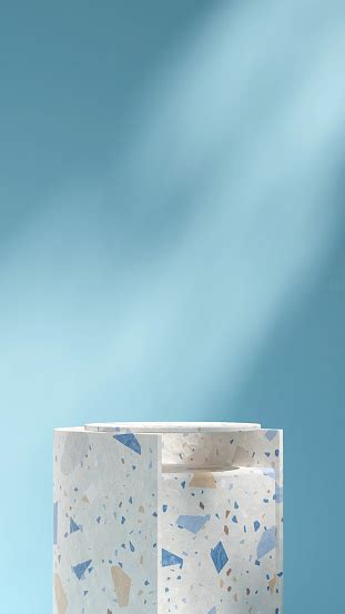 최소한의 하늘색 벽 3d 렌더링 빈 모형 흰색 테라조 질감의 연단 0명에 대한 스톡 사진 및 기타 이미지 0명 3차원 형태 갈색 Istock