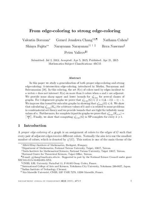Pdf From Edge Coloring To Strong Edge Coloring Kalpana N Narayanan