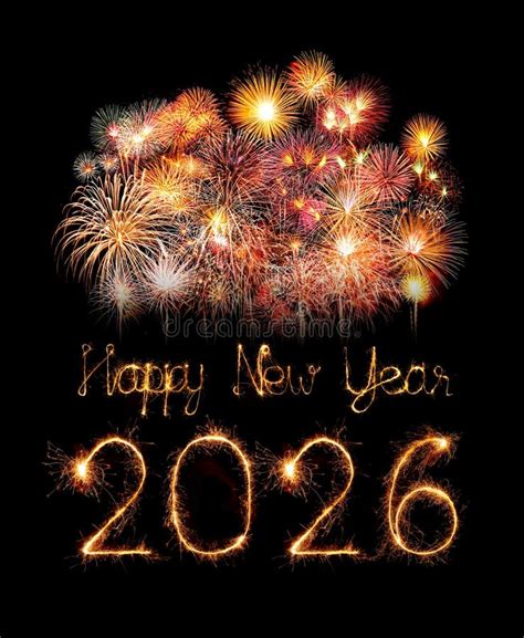 2026 Happy New Year Fireworks Celebration Written Sparkling At Night