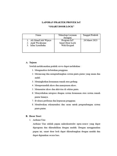 Laporan Arduino Smart Door Lock Pdf
