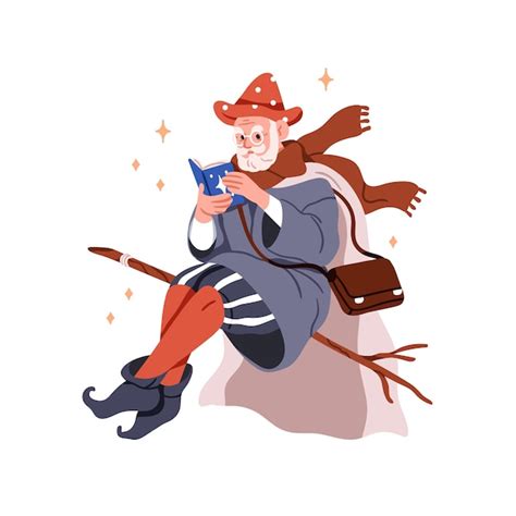 Premium Vector Fairy Magician Reading Magic Fantasy Book Old Mage