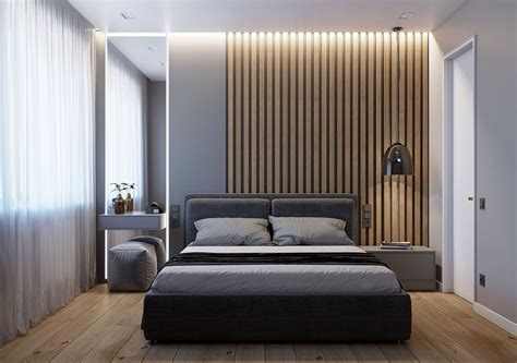 Интерьеры спальни Стена из деревянных панелей Обшивка стен