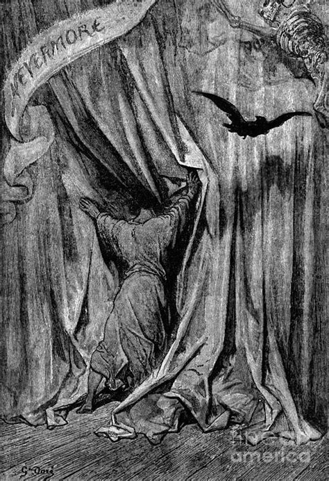 Illustration For The Poem The Crow By Edgar Allan Poe 1845 Engraving