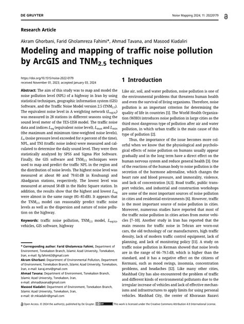 Pdf Modeling And Mapping Of Traffic Noise Pollution By Arcgis And Tnm2 5 Techniques