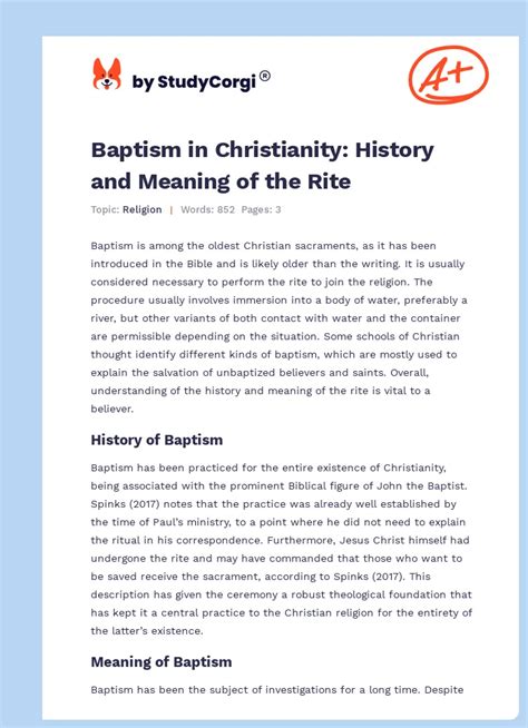 Baptism In Christianity History And Meaning Of The Rite Free Essay Example