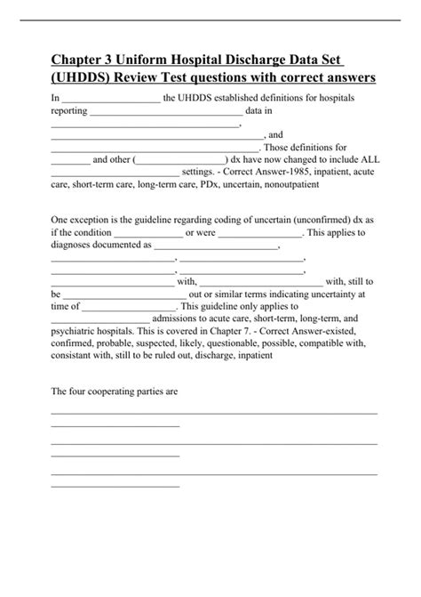 Chapter 3 Uniform Hospital Discharge Data Set Uhdds Review Test Questions With Correct Answers