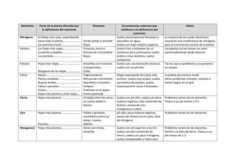 Tabla De Nutrientes Del Suelo