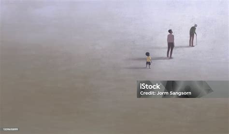 인간 개념 예술 초현실적 인 그림 소년 젊은 남자와 노인의 삶과 나이 세 세대 개념 적 삽화 상상력 작품 개념 실재론에 대한
