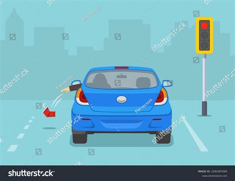 Back View Stopped Car Traffic Light Stock Vector Royalty Free