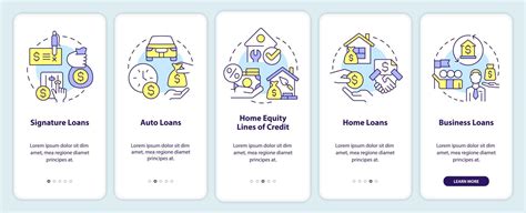 Loans Types Onboarding Mobile App Screen Banking Service Walkthrough 5 Steps Editable Graphic