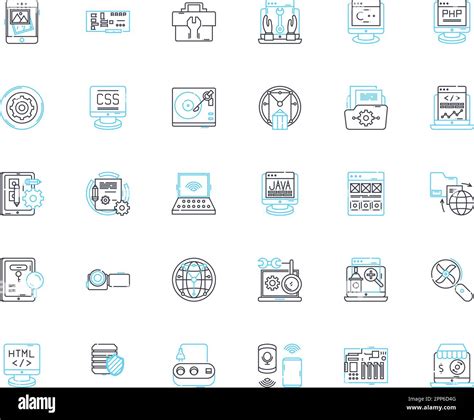 Cyber Workplace Linear Icons Set Cybersecurity Digitalization Collaboration Automation
