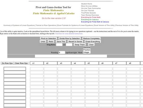 Finite Mathematics And Applied Calculus Pivot And Gauss Jordan Tool