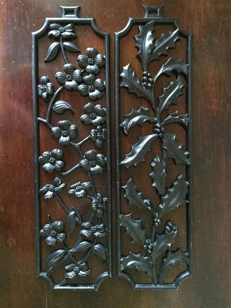 Vintage Sexton Wall Decor Set Of Two Metal Panels With Flowers And Leaves