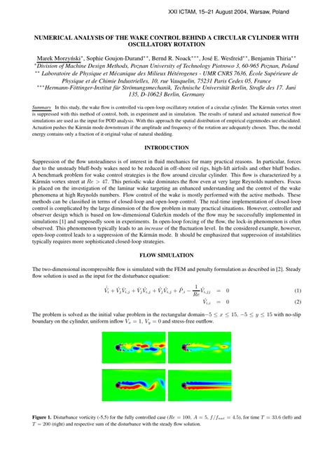 Pdf Numerical Analysis Of The Wake Control Behind A Circular Cylinder With Oscillatory Rotation