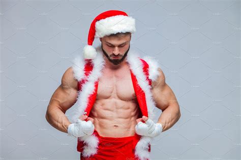 Christmas Sexy Santa Claus Young Containing Muscular Athlete And Boxing High Quality Sports