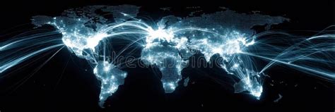 Glowing Digital World Map With Connecting Parcel Lines Across Continents In A Global Network
