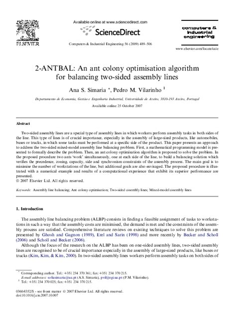 Pdf 2 Antbal An Ant Colony Optimisation Algorithm For Balancing Two