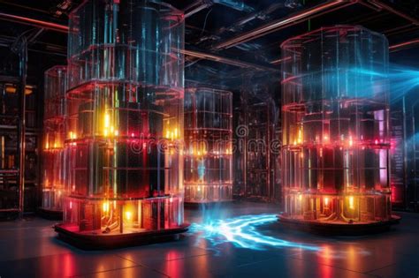 Ai Lab With Glowing Quantum Computer Cores Stock Illustration Illustration Of Glowing Data