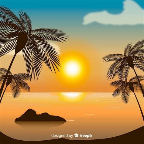 Free Vector Beach Sunset Landscape Background