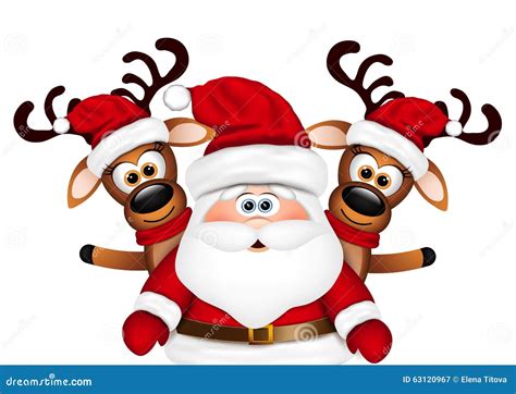 Weihnachtskartenren Santa Claus Und Zwei Vektor Abbildung Illustration Von Schutzkappe