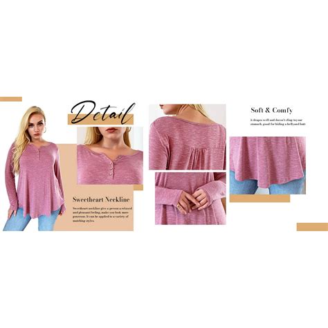 Traleubie Plus Size Tunic Tops Long Sleeve Casual Solid Henley Shirts